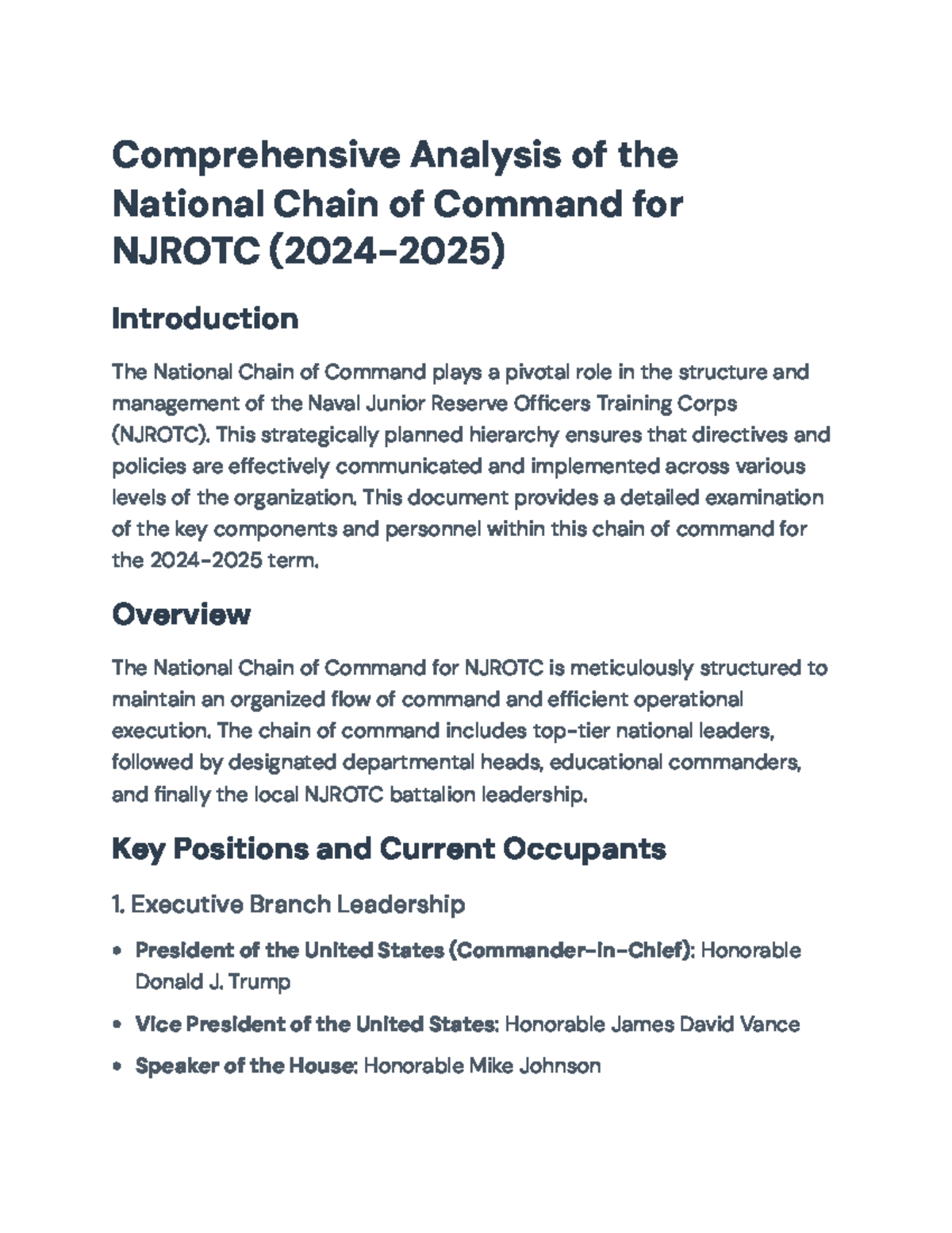 National Chain of Command Overview for NJROTC (2024-2025 ...