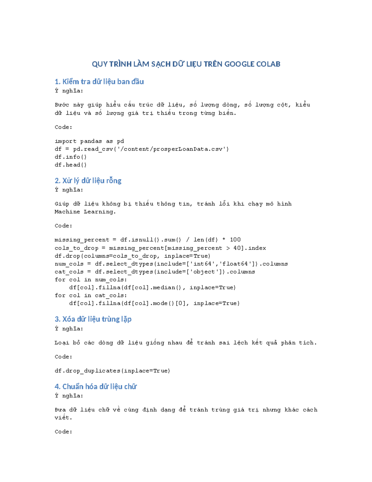 QUY TRÌNH LÀM SẠCH DỮ LIỆU TRÊN GOOGLE COLAB - Hướng Dẫn Chi Tiết - Studocu
