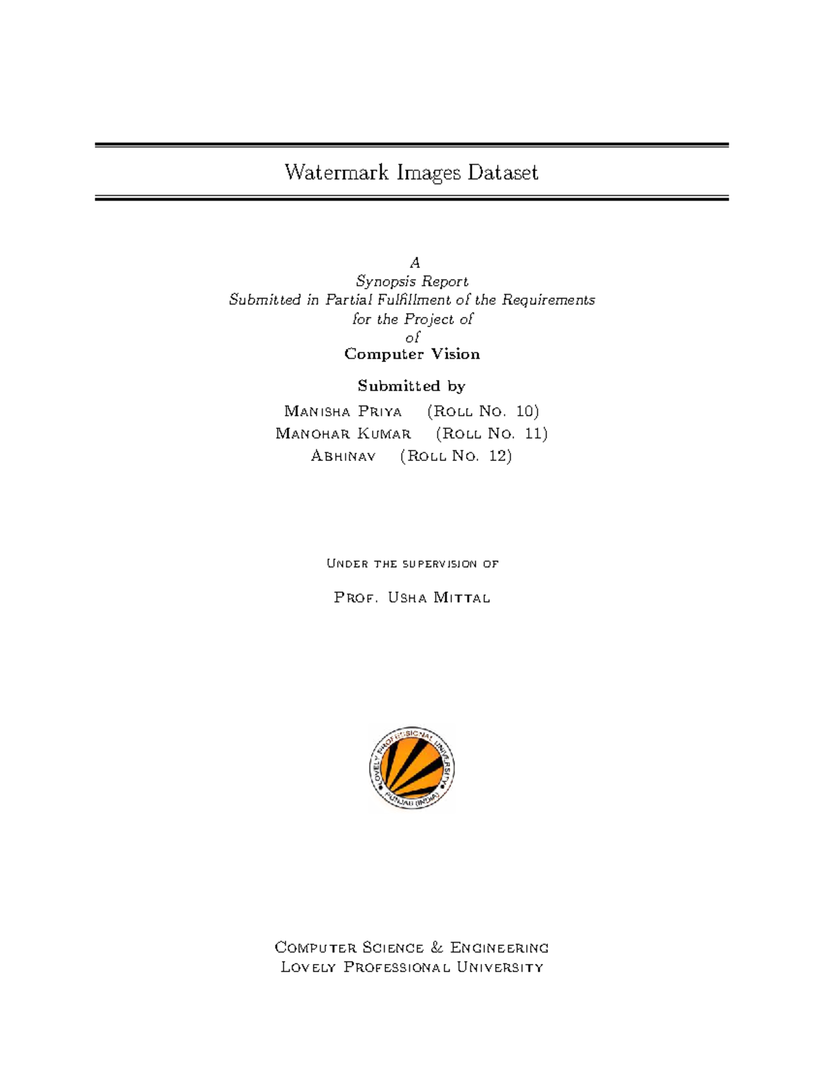 Watermark Images Dataset: Synopsis Report for CSE Project - Studocu