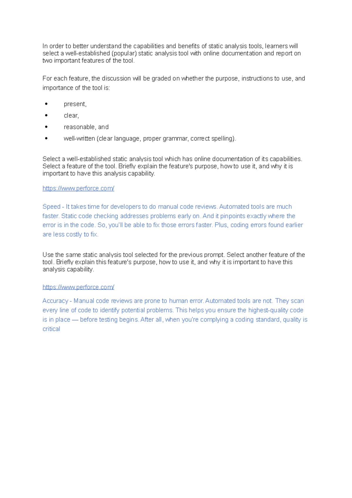 Static Analysis Tool Features Report Assignment - Studocu