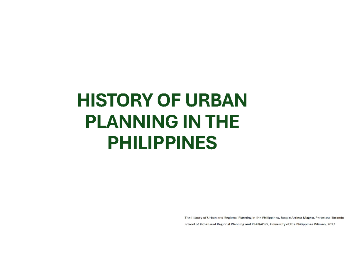 HIST 101: History of Urban Planning in the Philippines - Studocu