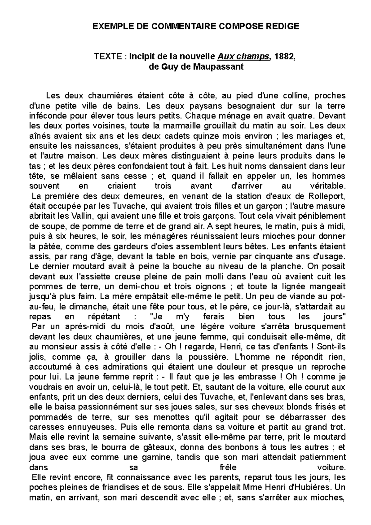 Aux champs - Guy de Maupassant - Commentaire de texte - Problématique ...