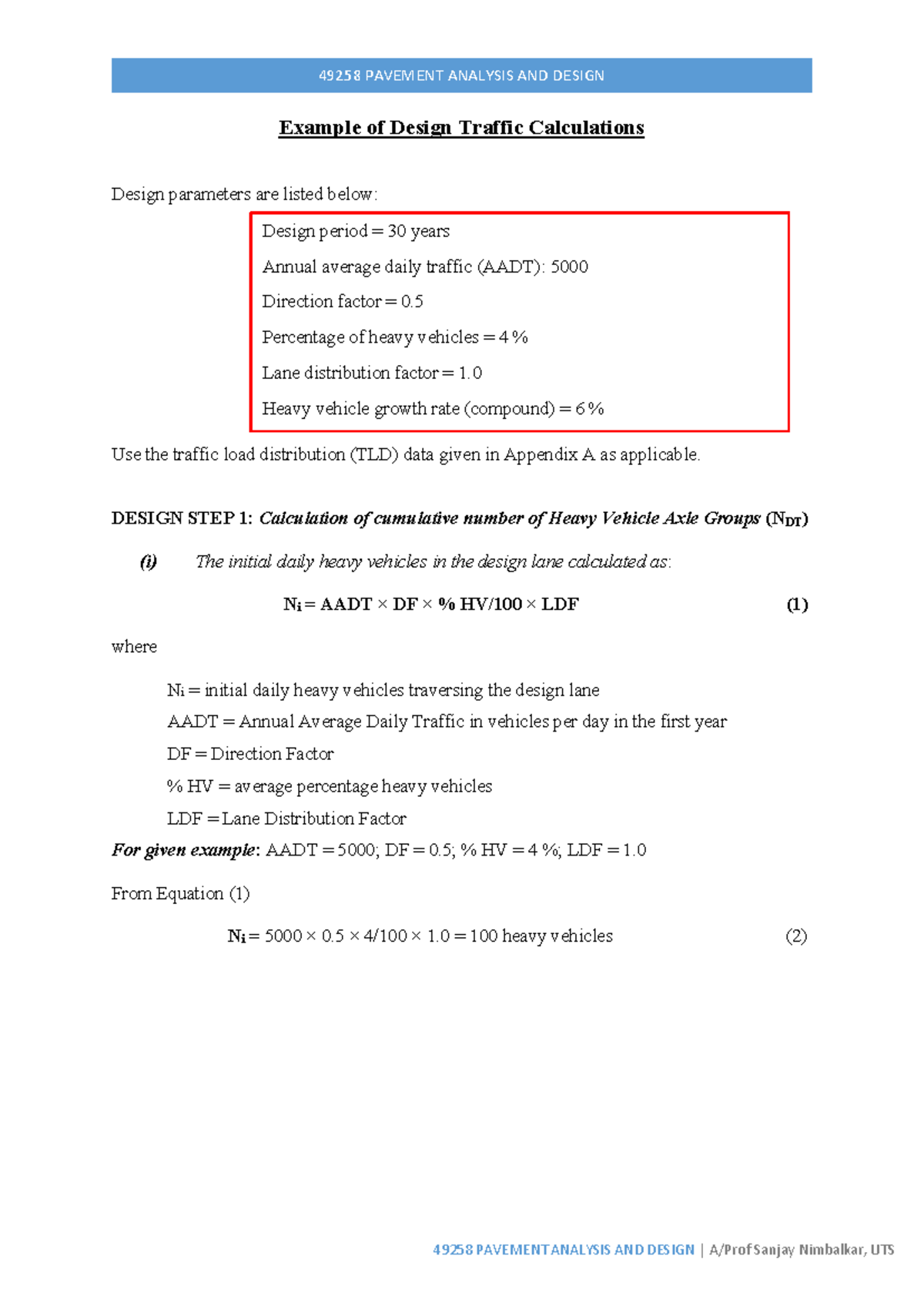 Week 6 - Traffic Load Design Calculations and Heavy Vehicle Analysis ...