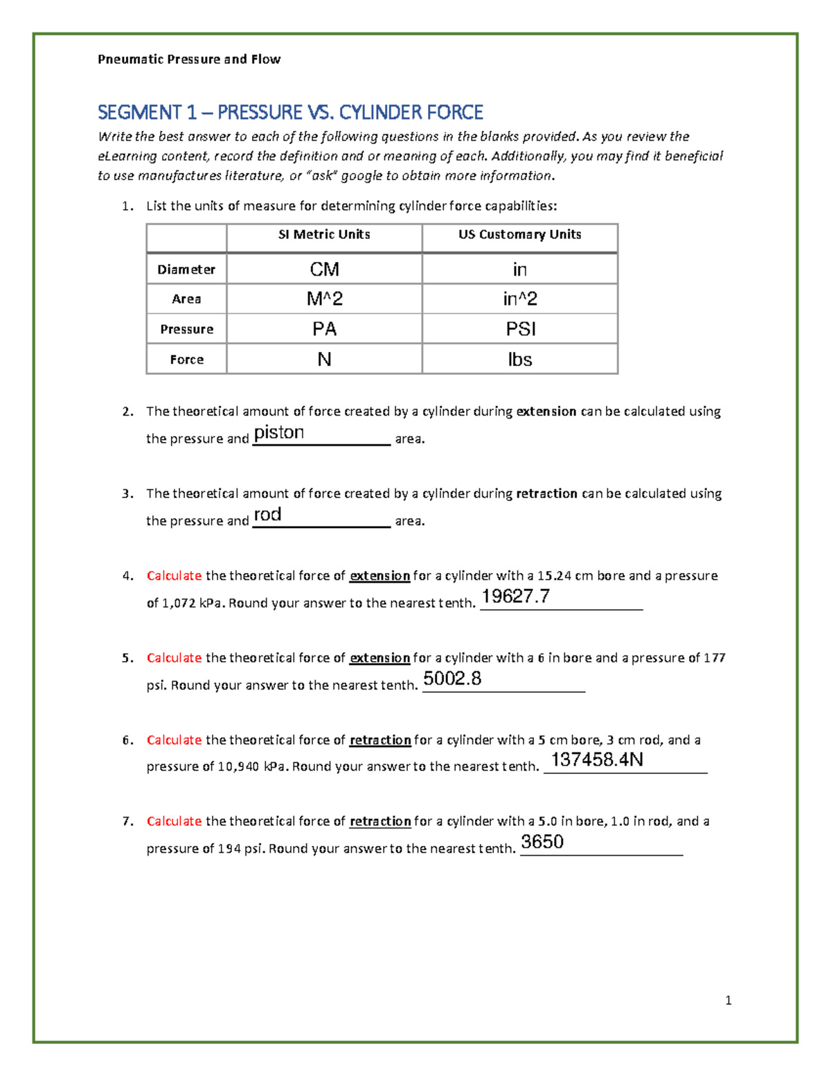 A11 Worksheet - Principles of Pneumatic Pressure & Flow Concepts - Studocu