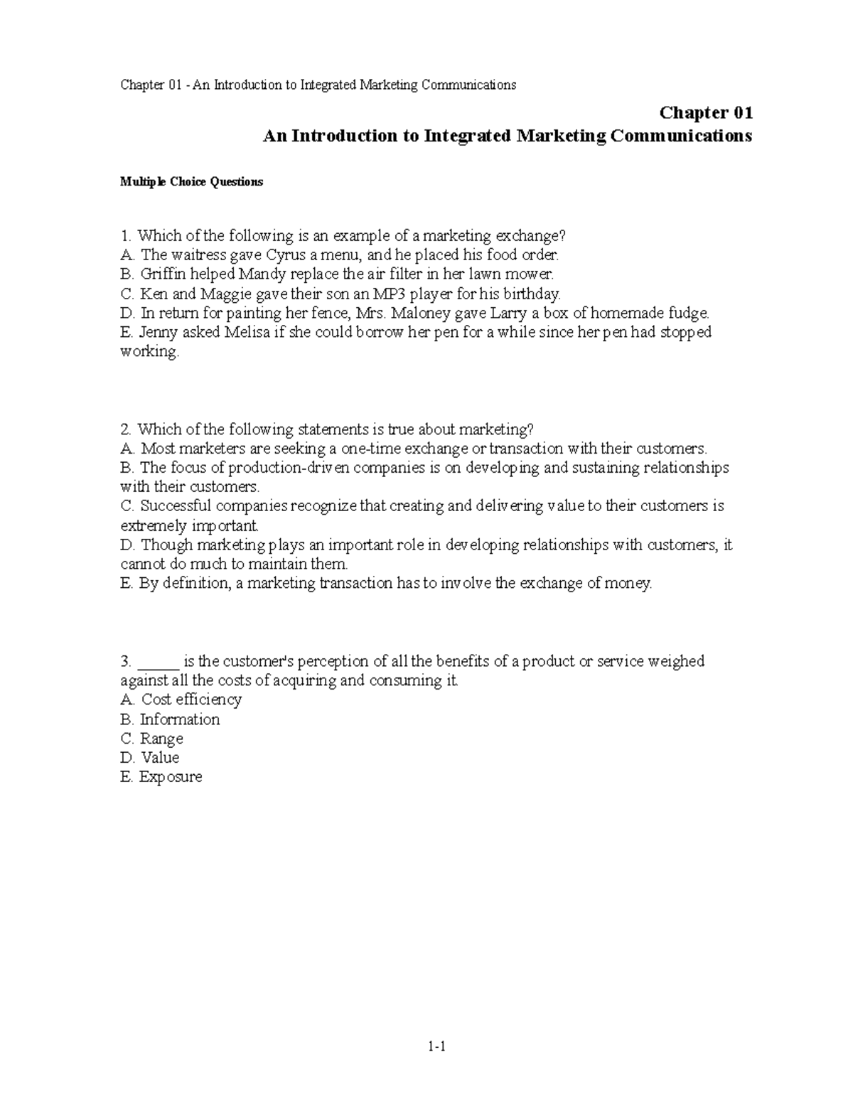 Integrated Marketing Communications: Test Bank Chapter 01 - Studocu