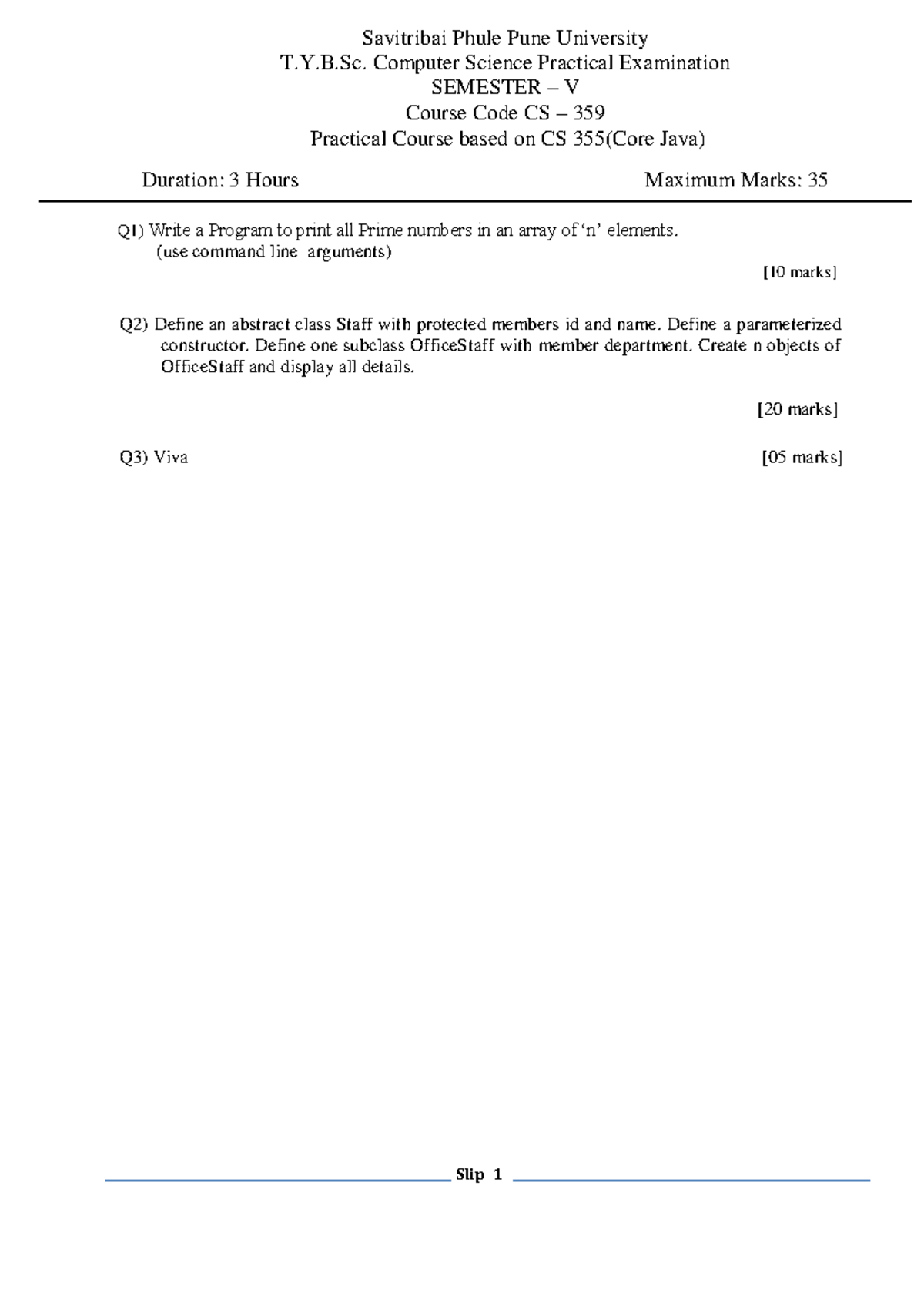 TY Lab-III CS-359 Core JAVA Practical Exam Questions & Solutions - Studocu