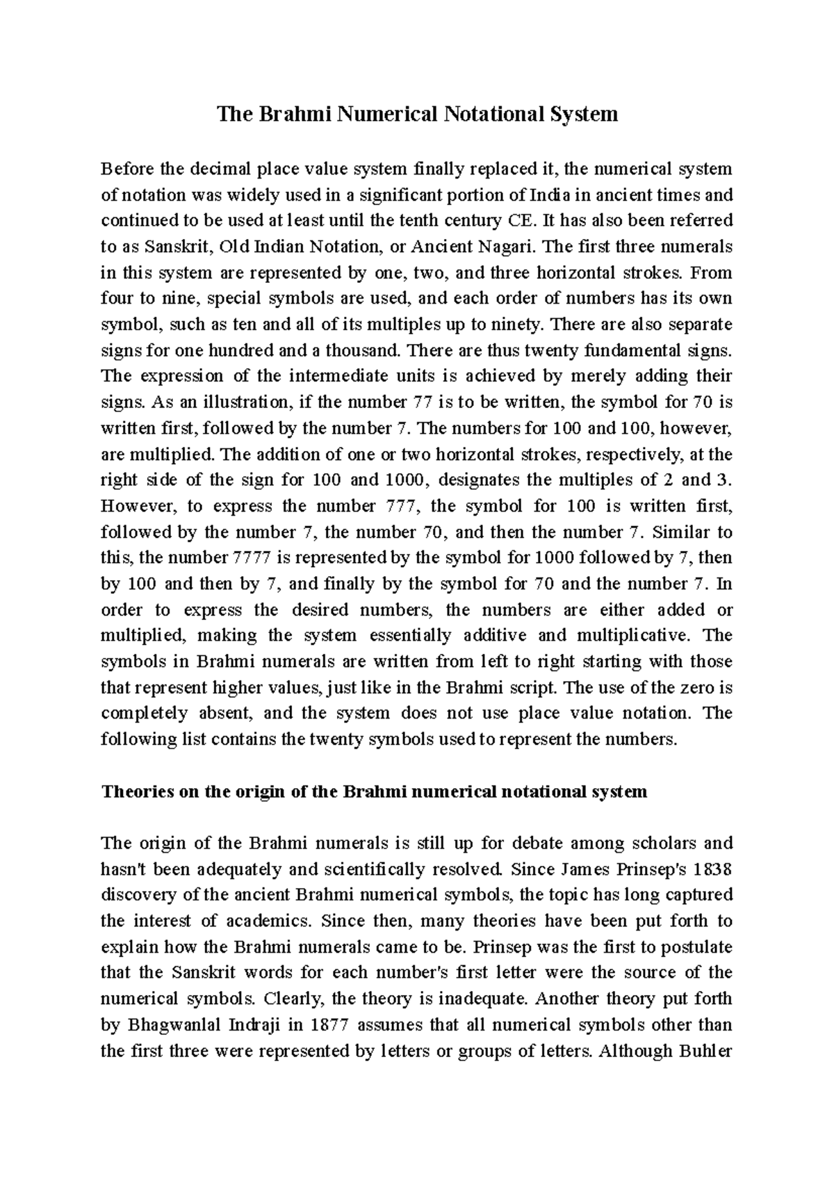 The Brahmi Numerical Notational System - It has also been referred to ...