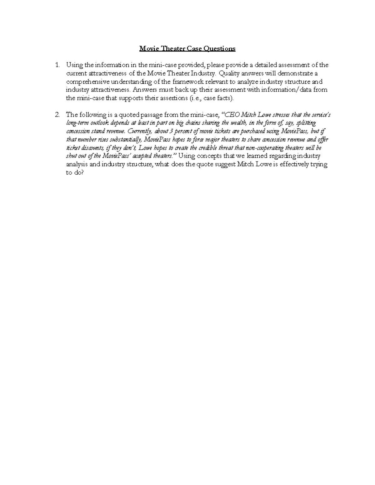 Movie Theater Case Study Analysis: Industry Attractiveness & Strategy ...