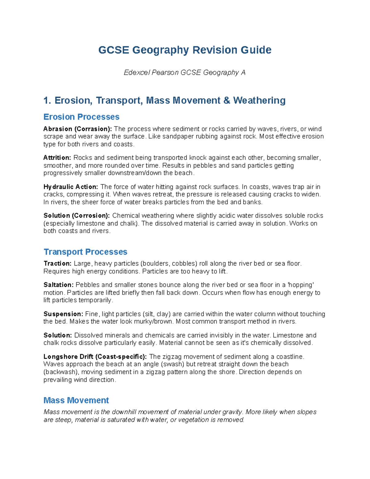 GCSE Geography Revision Guide: Erosion, Weathering & Ecosystems - Studocu
