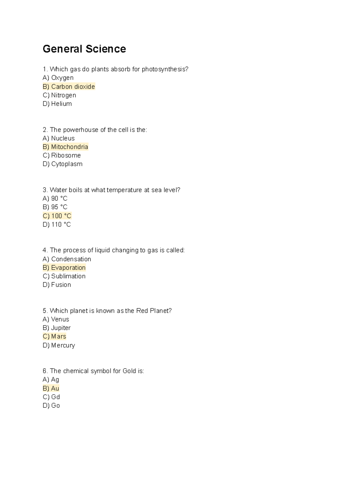 Gen. Sci 1 - General Science Quiz Questions and Answers - Studocu