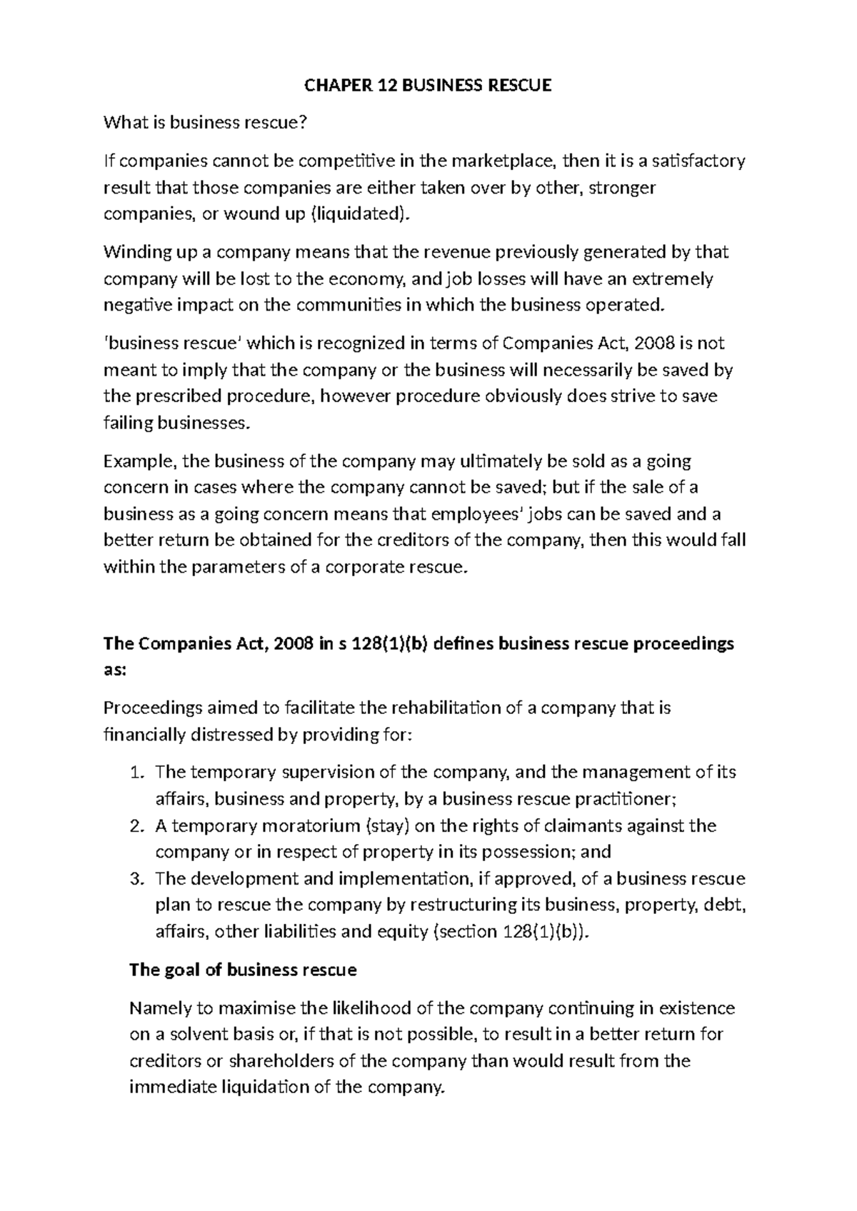 Business Rescue Notes (BUS 202) - Chapter 12 Overview & Procedures ...