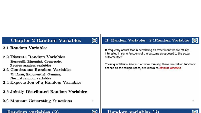 Handout-2: Chapter 2 - Random Variables Overview - Studocu