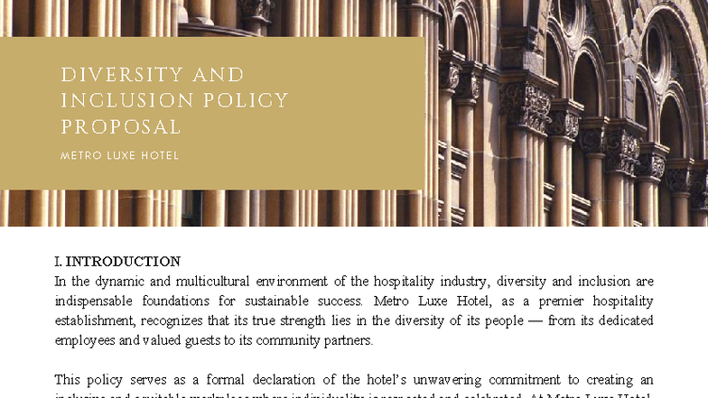 Diversity & Inclusion Policy Proposal - Metro Luxe Hotel - Studocu
