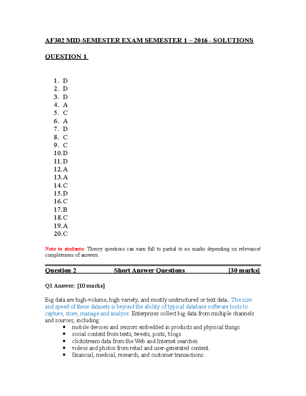 2016 MST Answers - AF302 MID-SEMESTER EXAM SEMESTER 1 – 2016 ...