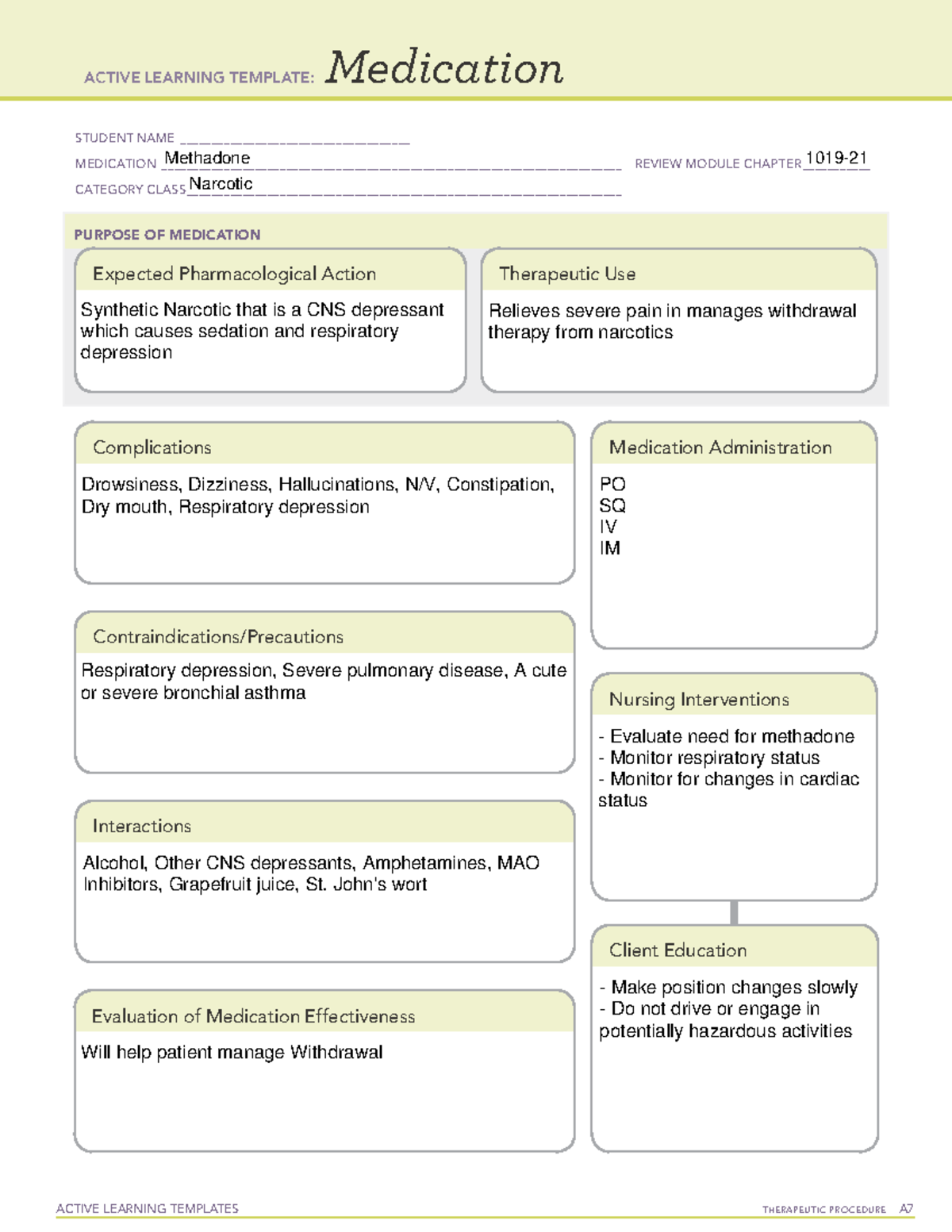 Methadone Medication ATI Active Learning Template Overview - Studocu