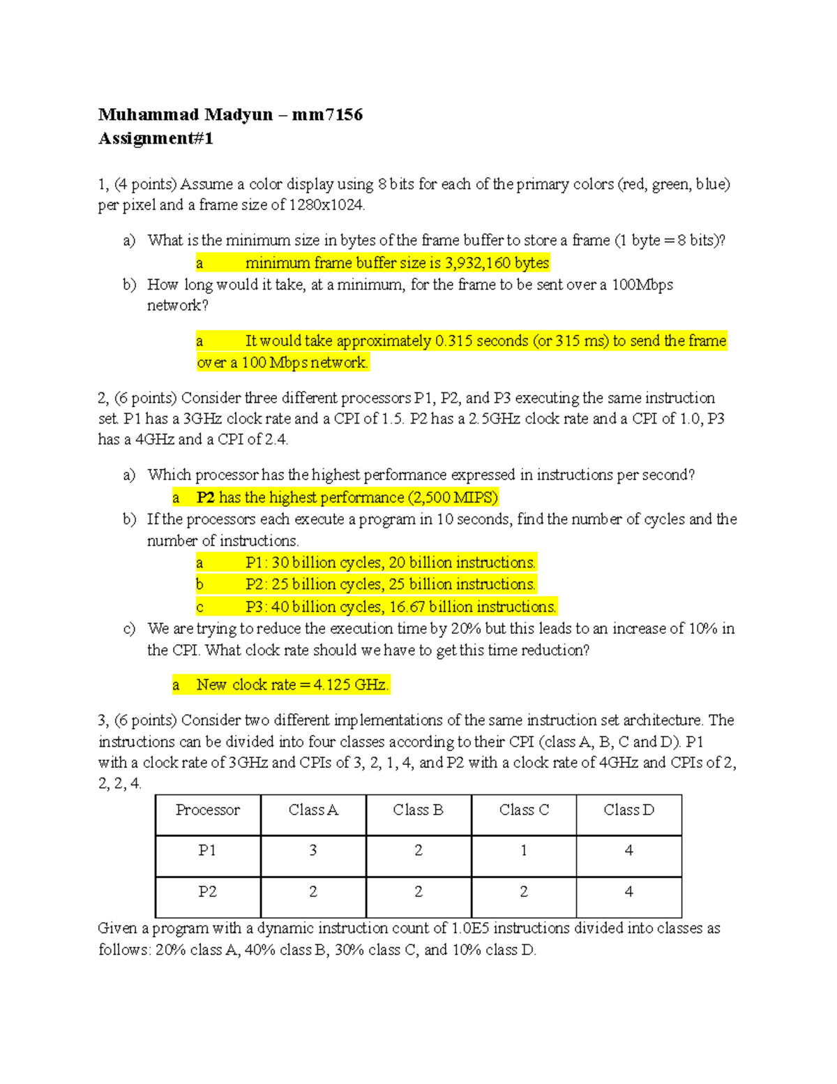 MM7156 Assignment 1: Frame Buffer Size & Processor Performance Analysis - Studocu