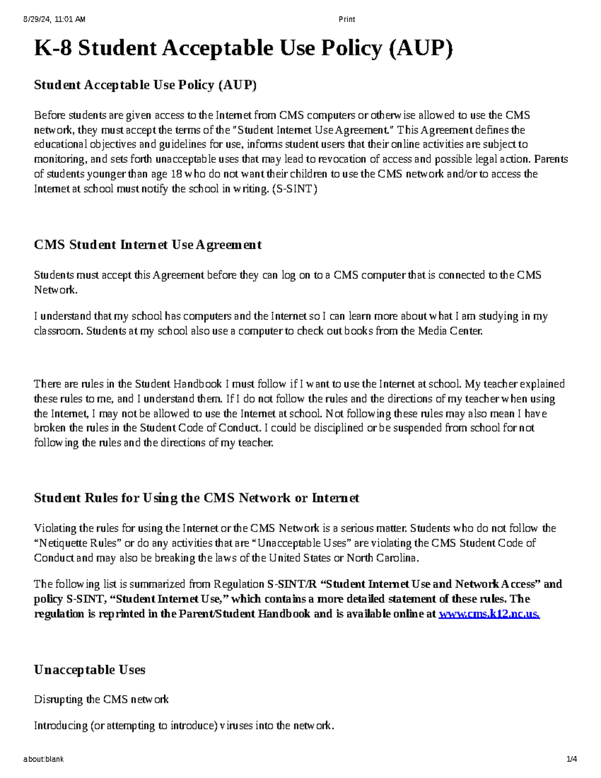 CMS Student Acceptable Use Policy (AUP) for Internet Access and Devices ...