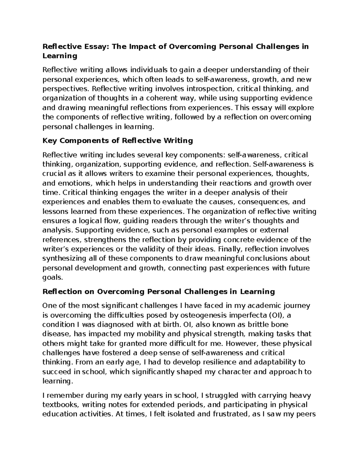 Assignment Activity Unit 5 - Reflective Essay: The Impact of Overcoming ...