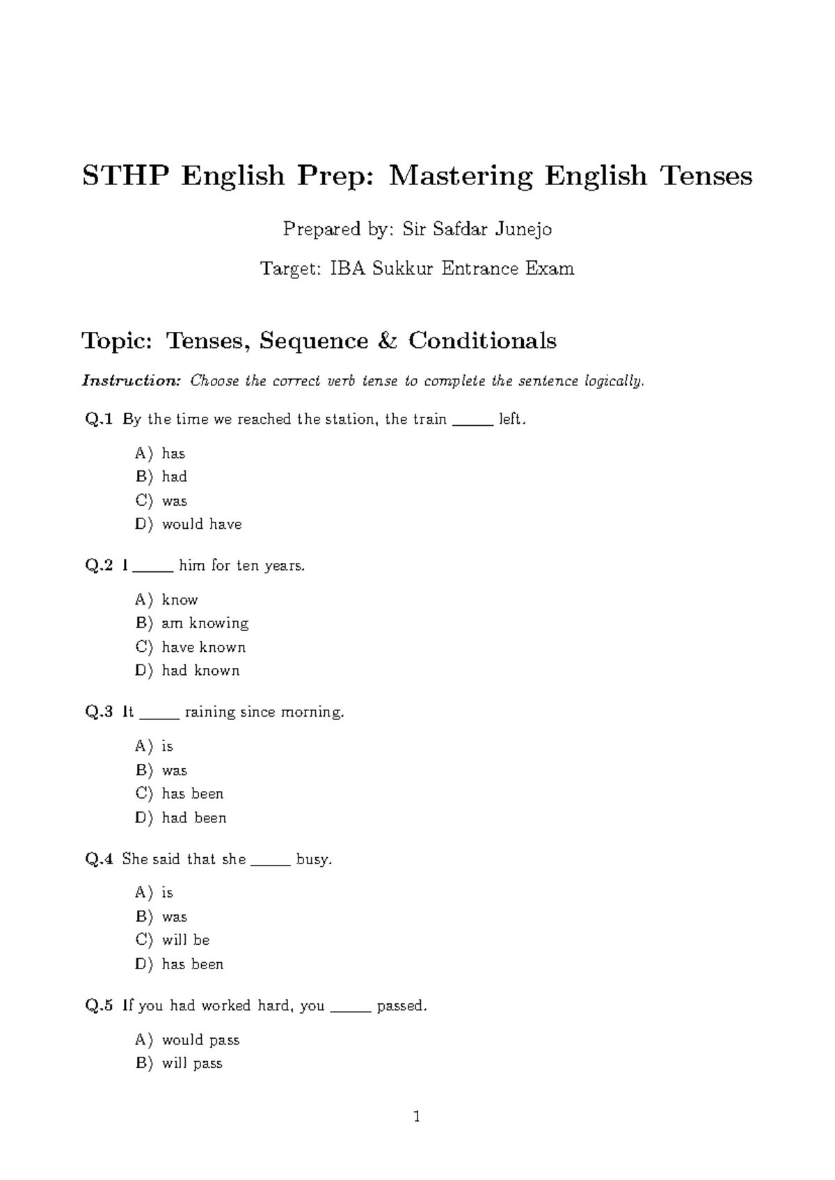 English Grammar: Mastering Tenses & Sequence - STHP / IBA Exam Prep ...