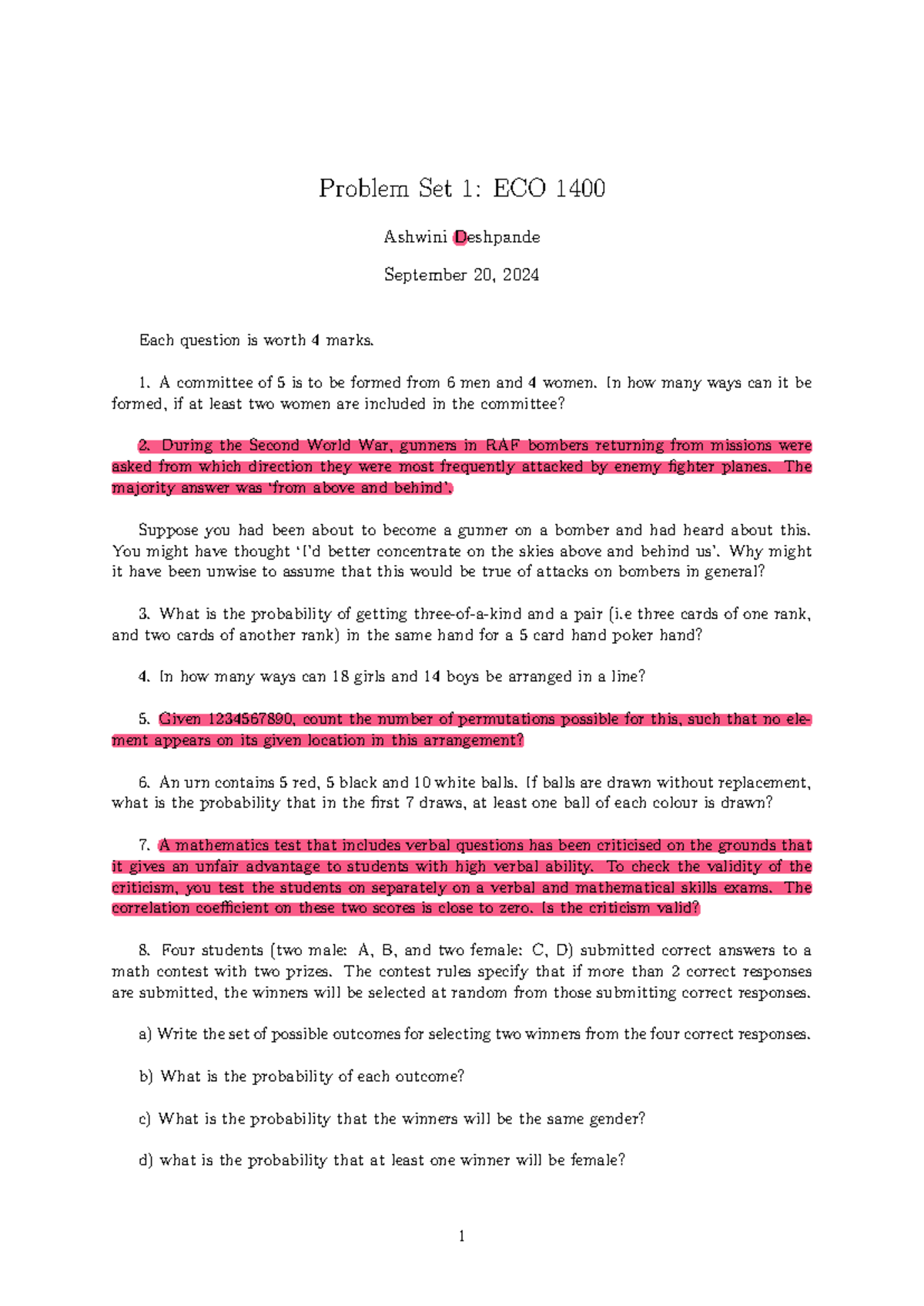 Problem Set 1: ECO 1400 Practice Questions and Solutions - Studocu