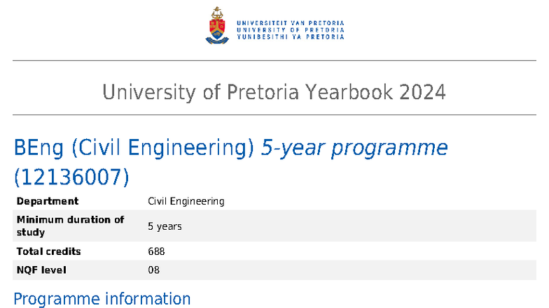 BEng (Civil Engineering) 5-Year Curriculum Overview - UP 2024 - Studocu