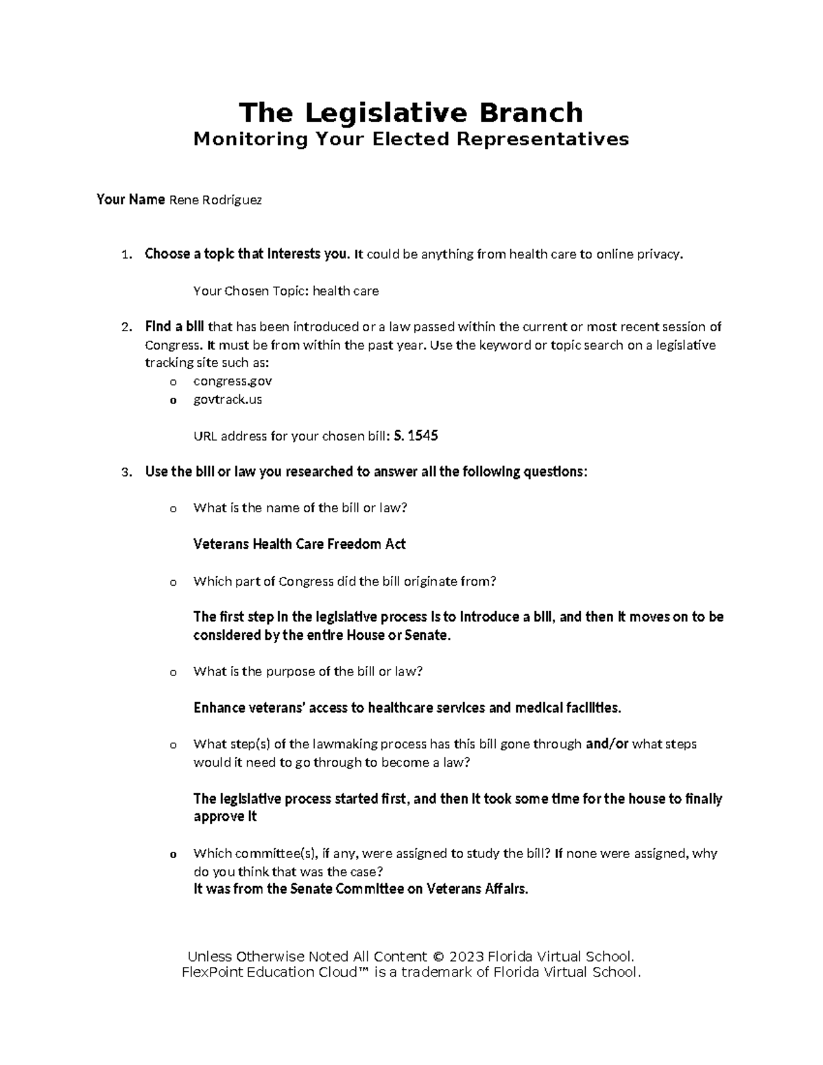 Legislative Branch Assignment: Health Care and S. 1545 Analysis - Studocu