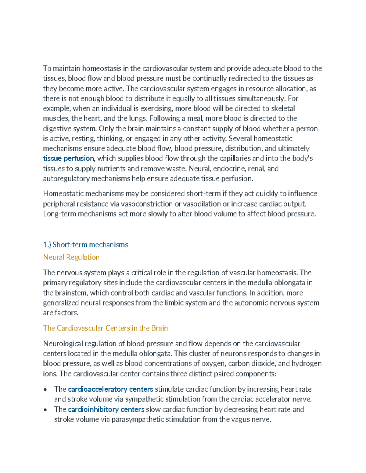 Understanding Cardiovascular Homeostasis: Mechanisms & Controls (BIO ...