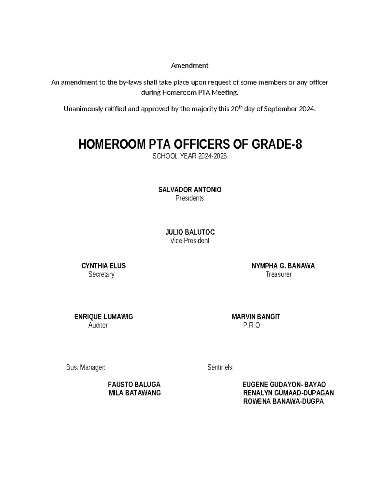 Amendment - lecture notes - Amendment An amendment to the by-laws shall ...