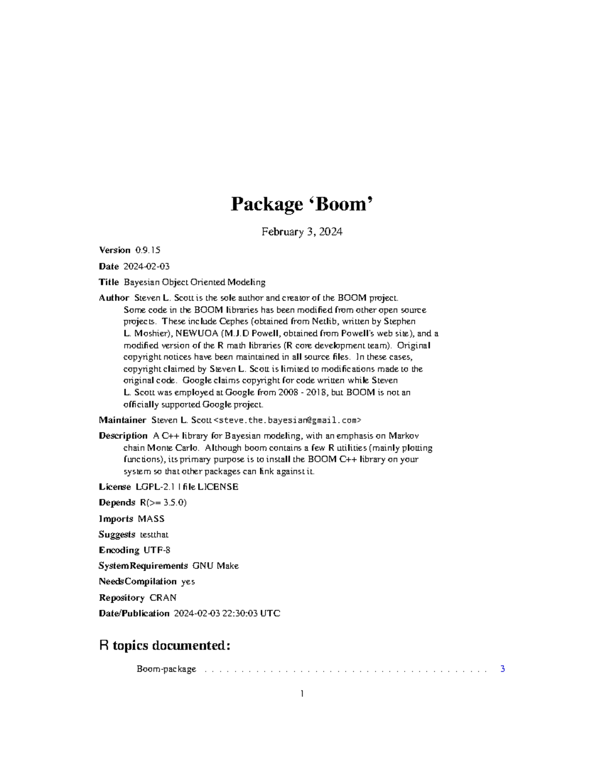 Bayesian Object Oriented Modeling Overview - BOOM Package Documentation ...