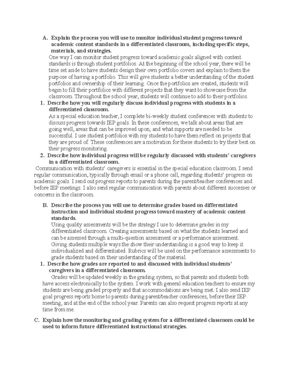 Monitoring and Communicating Student Progress in a Differentiated ...