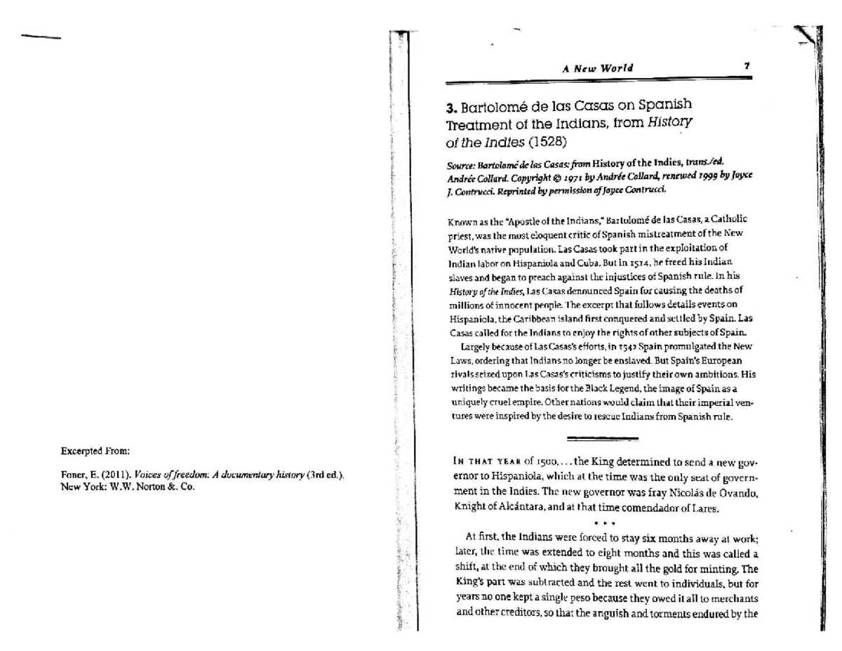 Final Exam Study Guide: Bartolomé de las Casas & Spanish Treatment of ...
