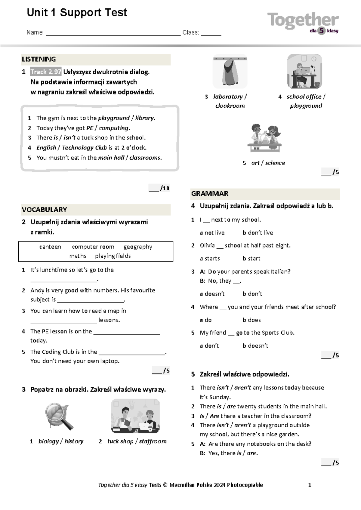 Together 5 U1 Support Test - Macmillan Polska 2024 - Studocu