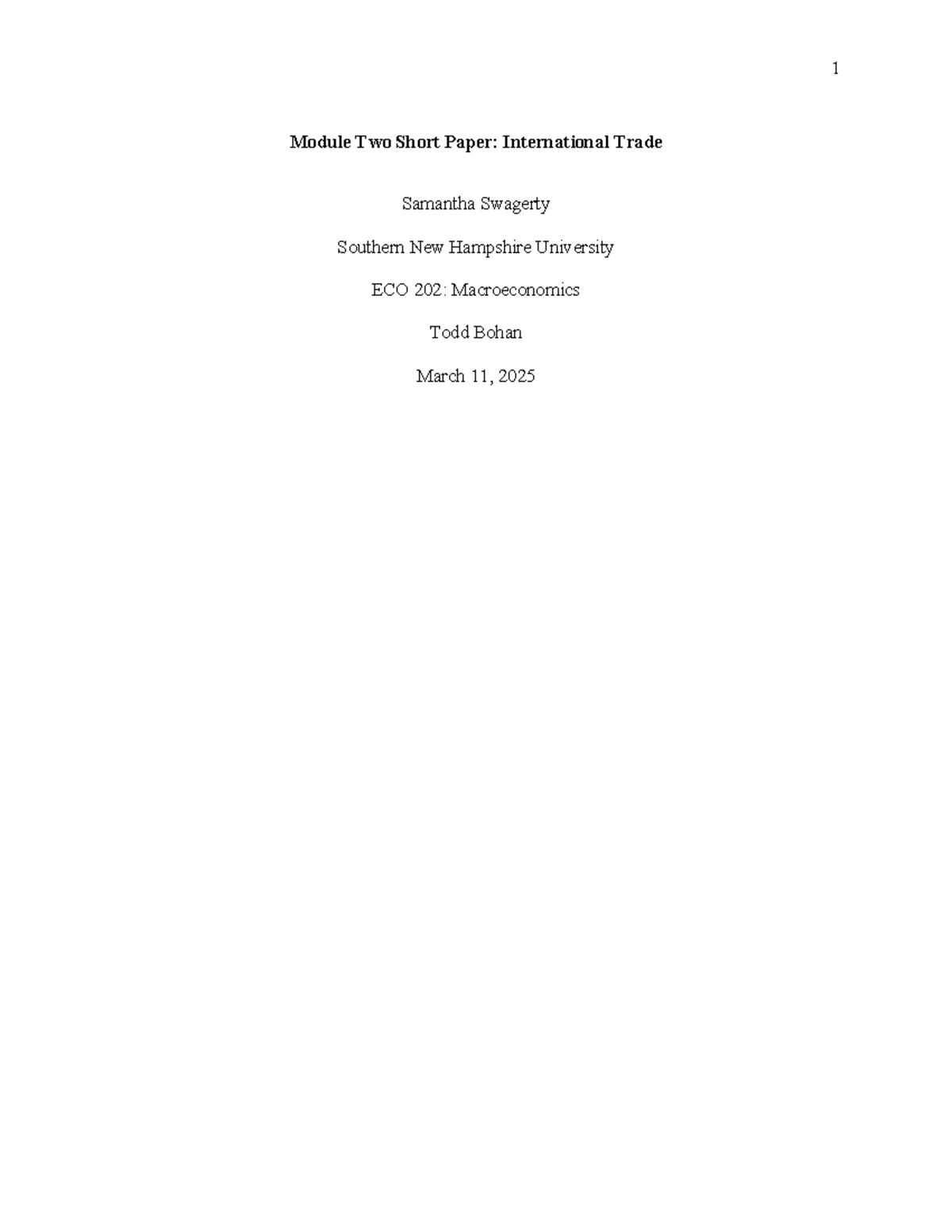 ECO 202: Module Two Short Paper on International Trade Dynamics - Studocu