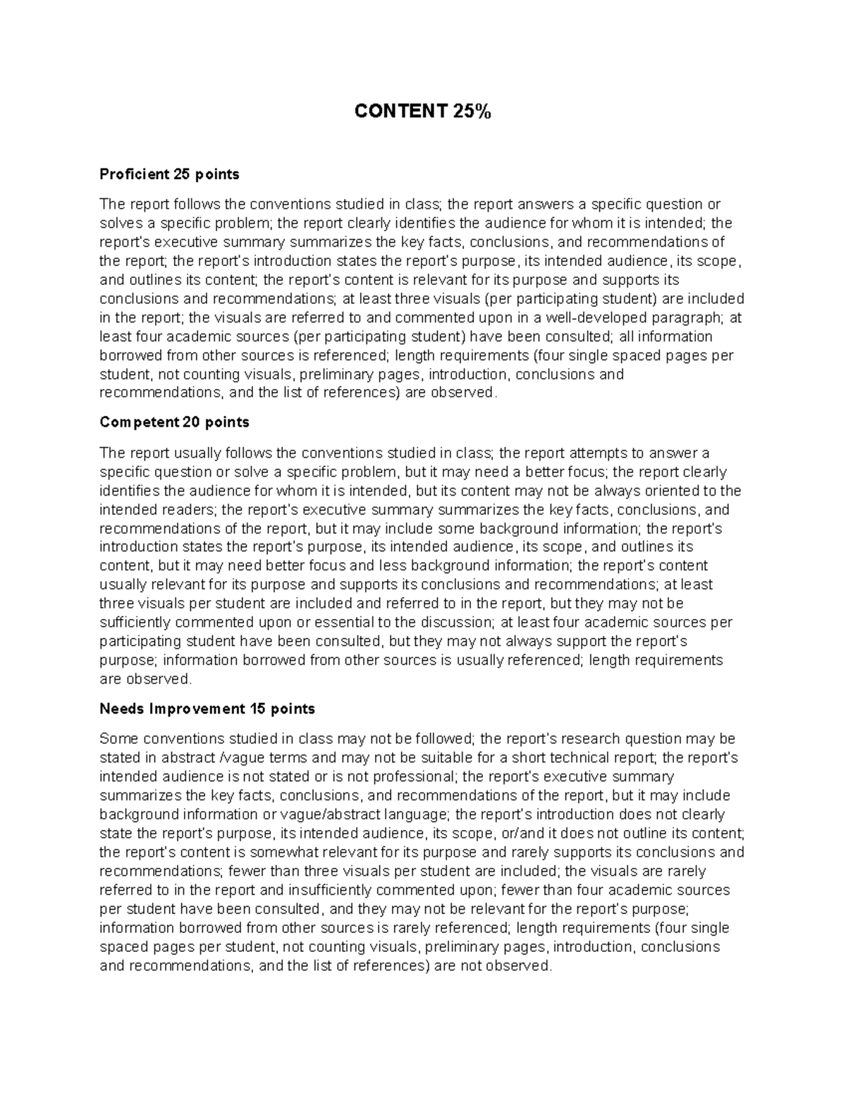 Grading Rubric for Assignment 3: Final Report Evaluation - Studocu