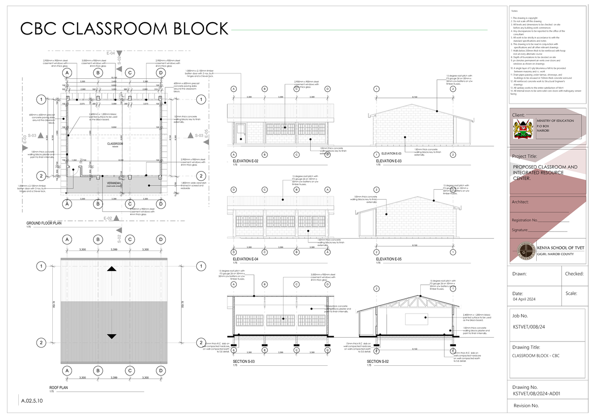 01.CBC Classroom project - ####### Notes: ####### 1. This drawing is ...