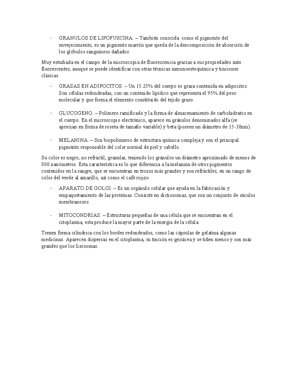 Estudio sobre Granulos de Lipofuscina y Componentes Celulares - Studocu