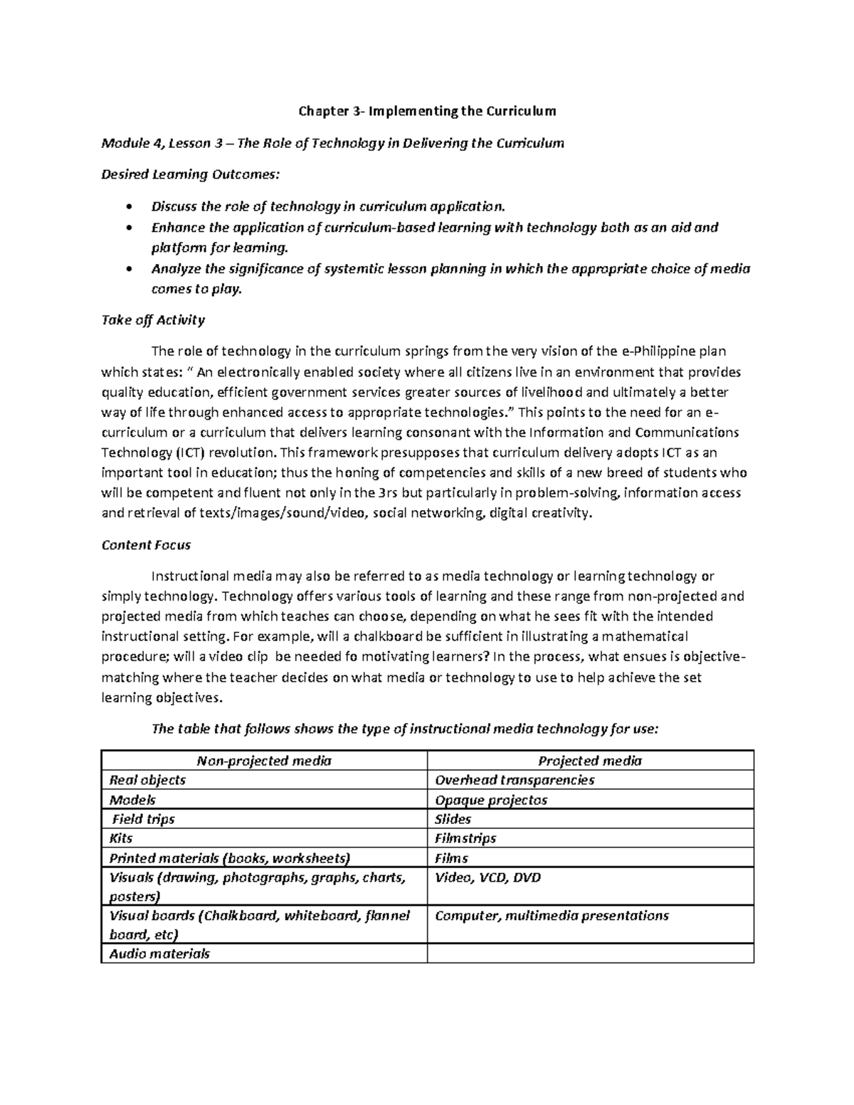 Chapter 3 - Module 4: The Role of Technology in Curriculum 122307 - Studocu