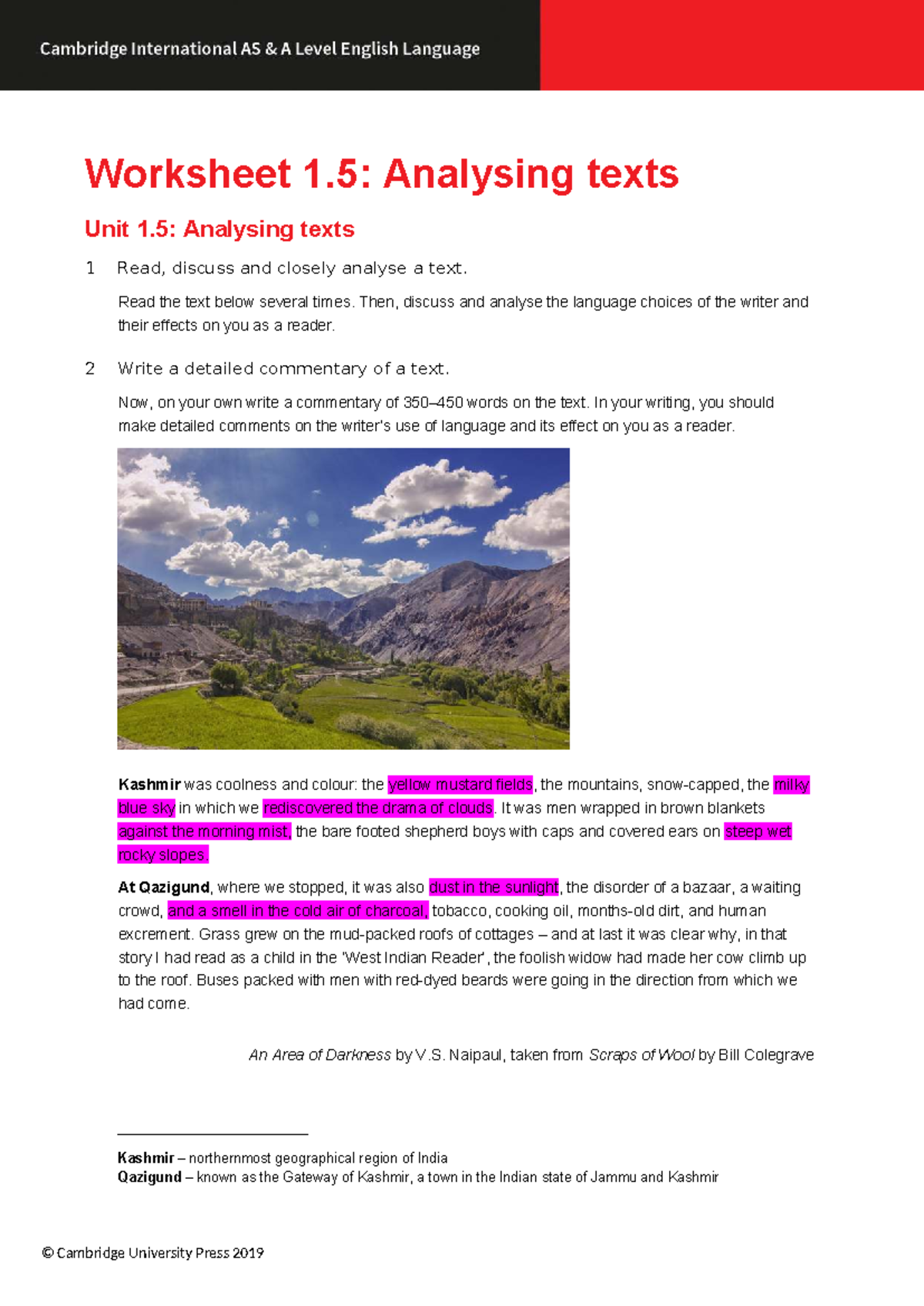 Assignment 1.5 English - Worksheet 1: Analysing texts Unit 1: Analysing ...