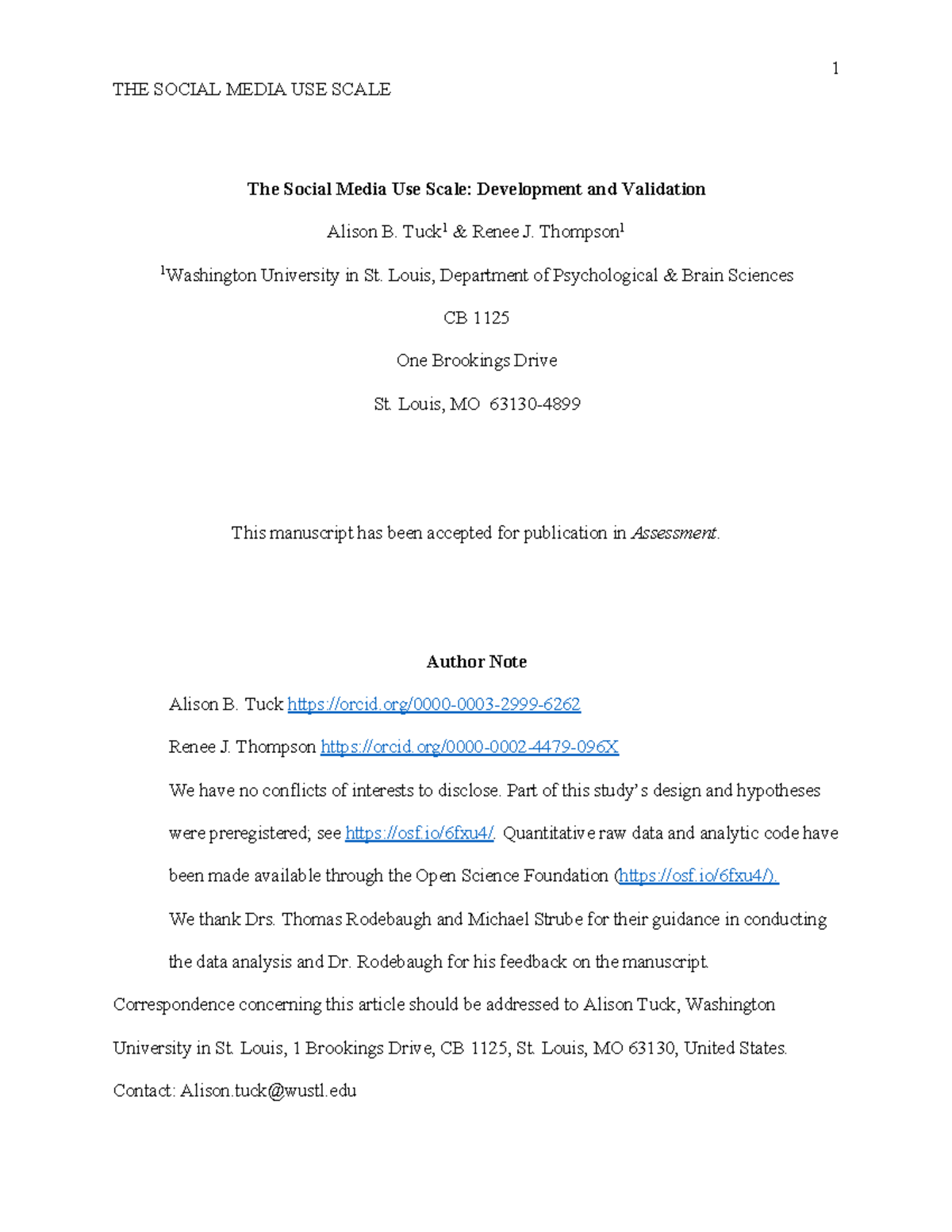 SMUS Manuscript - For research purposes - THE SOCIAL MEDIA USE SCALE ...