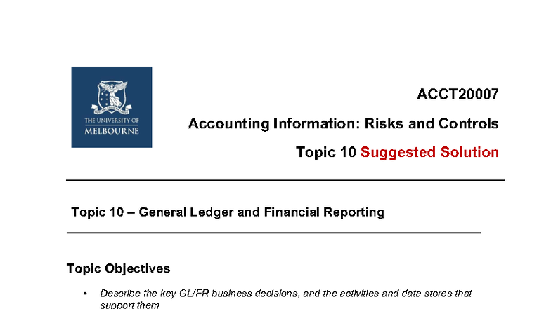 ACCT20007 Tutorial Week 11 Solutions: Risks & Controls in Financial ...