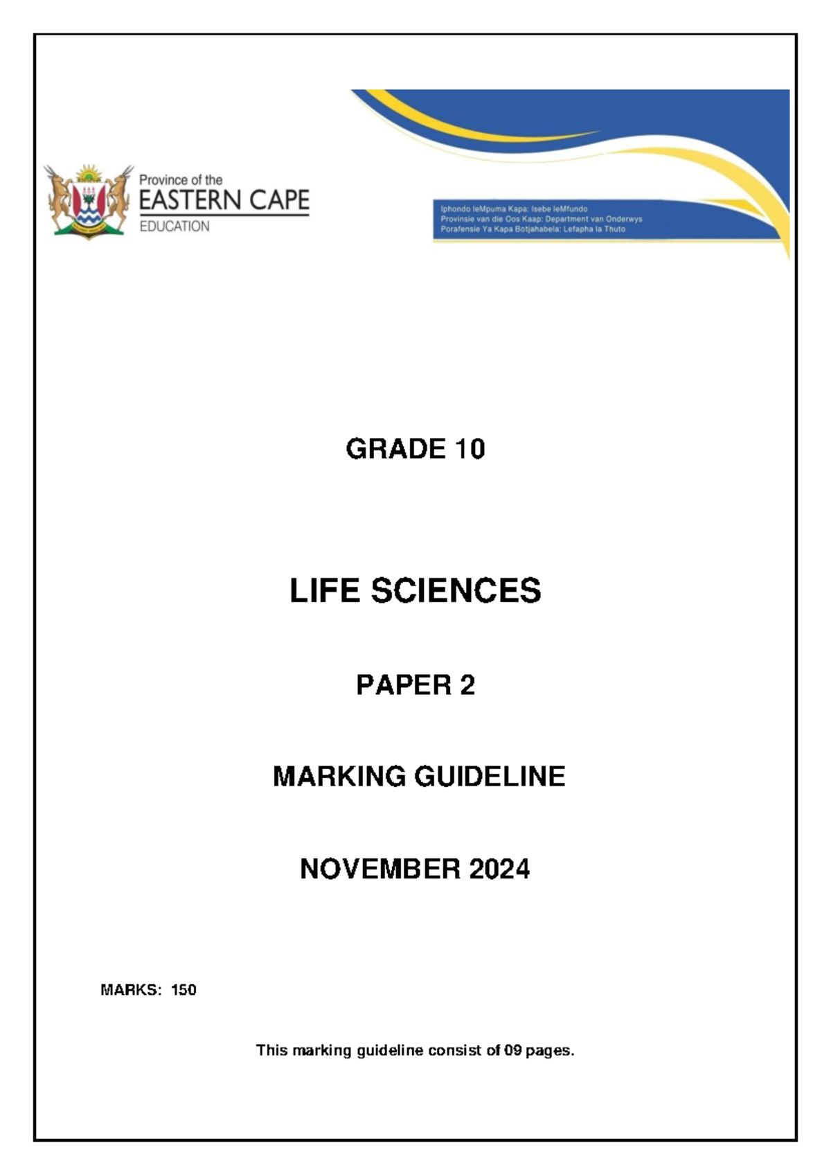 Life Sciences Grade 10 Nov 2024 P2 Marking Guideline Overview - Studocu