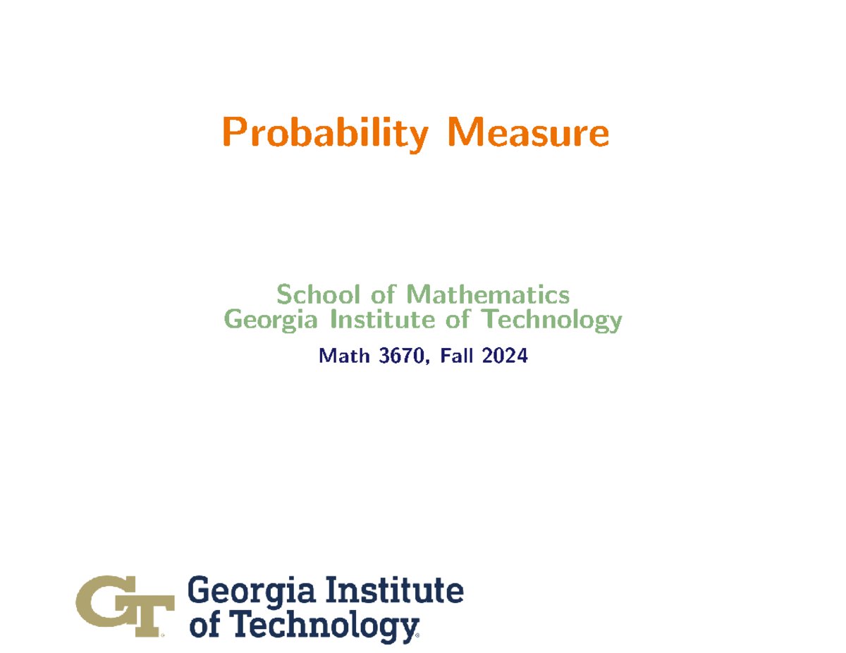 Math 3670: Week 2 Lecture Notes on Probability Measures - Studocu