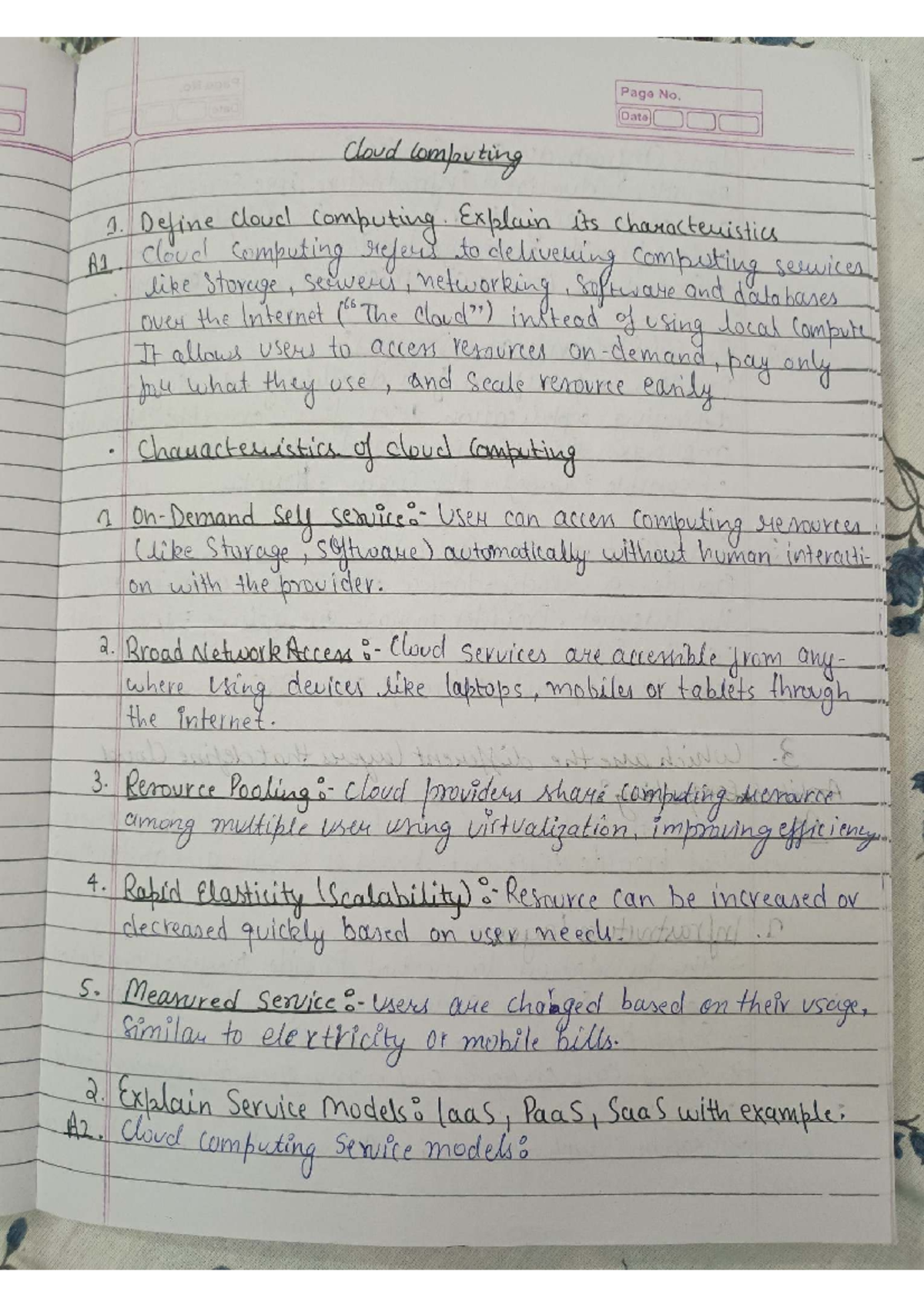 CC Cloud Computing Notes: Characteristics, Models, and Architecture ...