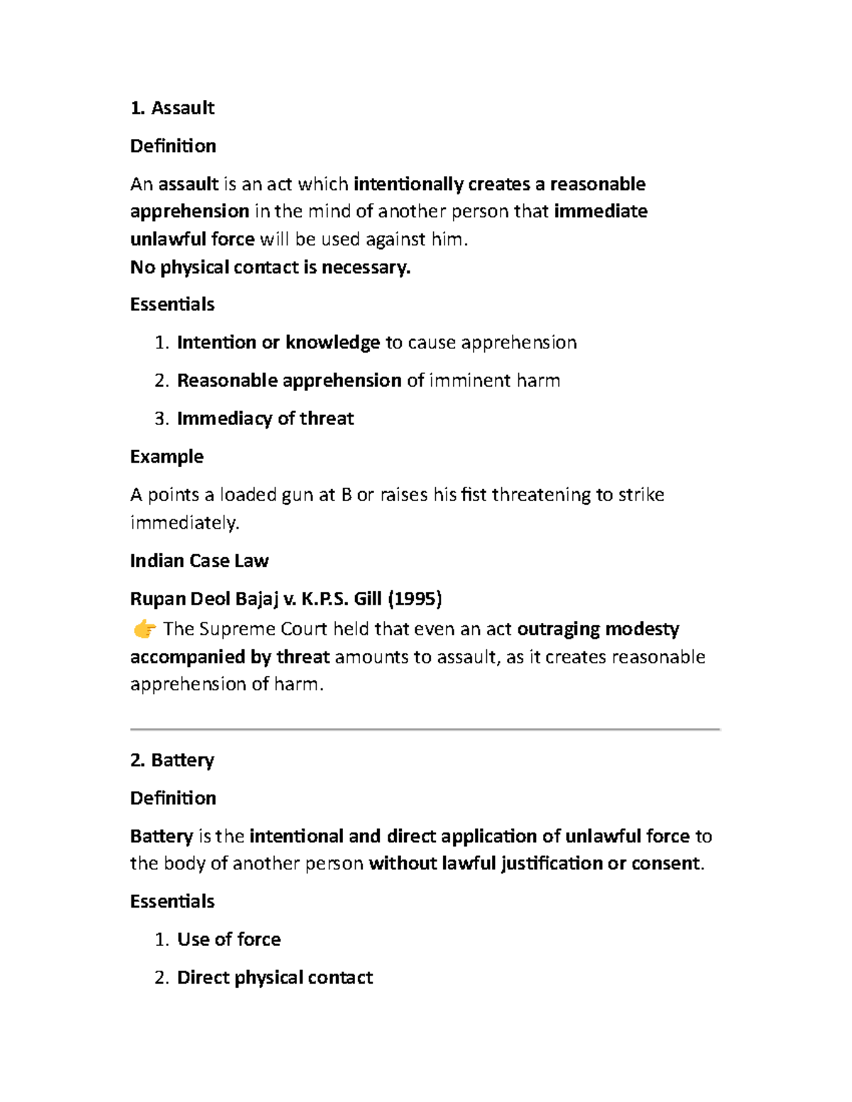 Criminal Law Concepts: Assault, Battery, and Mayhem Definitions - Studocu