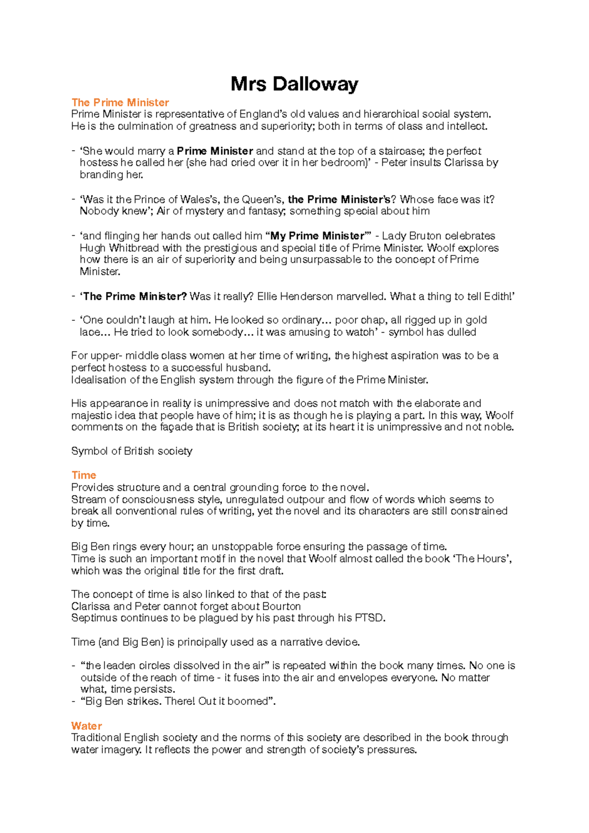 MRS Dalloway Quote Analysis Cheat Sheet - Key Themes & Symbols - Studocu