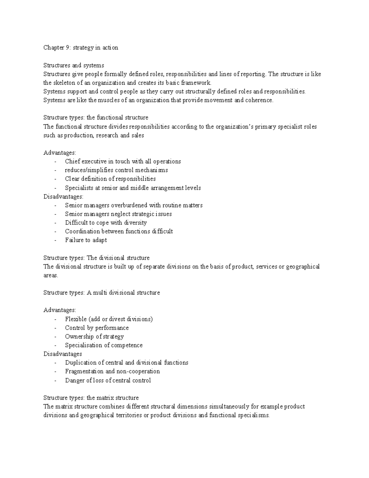 Strategic Management (SM 101) Chapter 9: Structures and Systems in ...