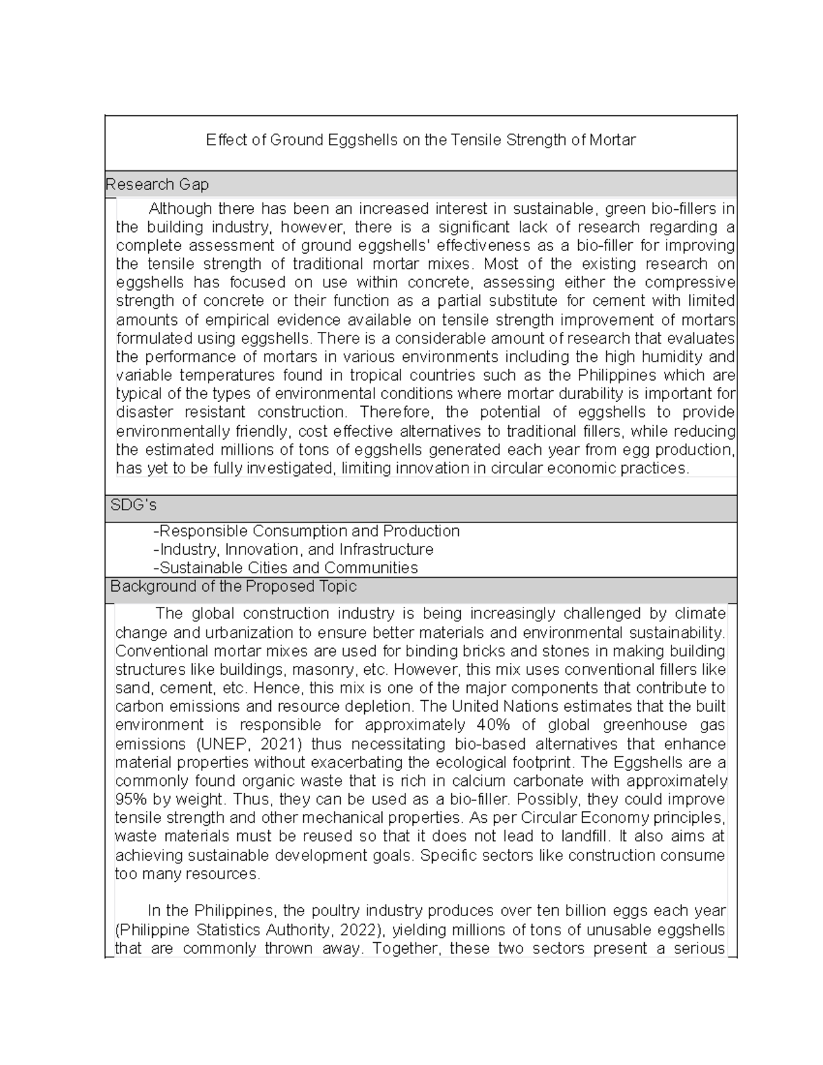 Effect of Ground Eggshells on Mortar Tensile Strength: Research ...