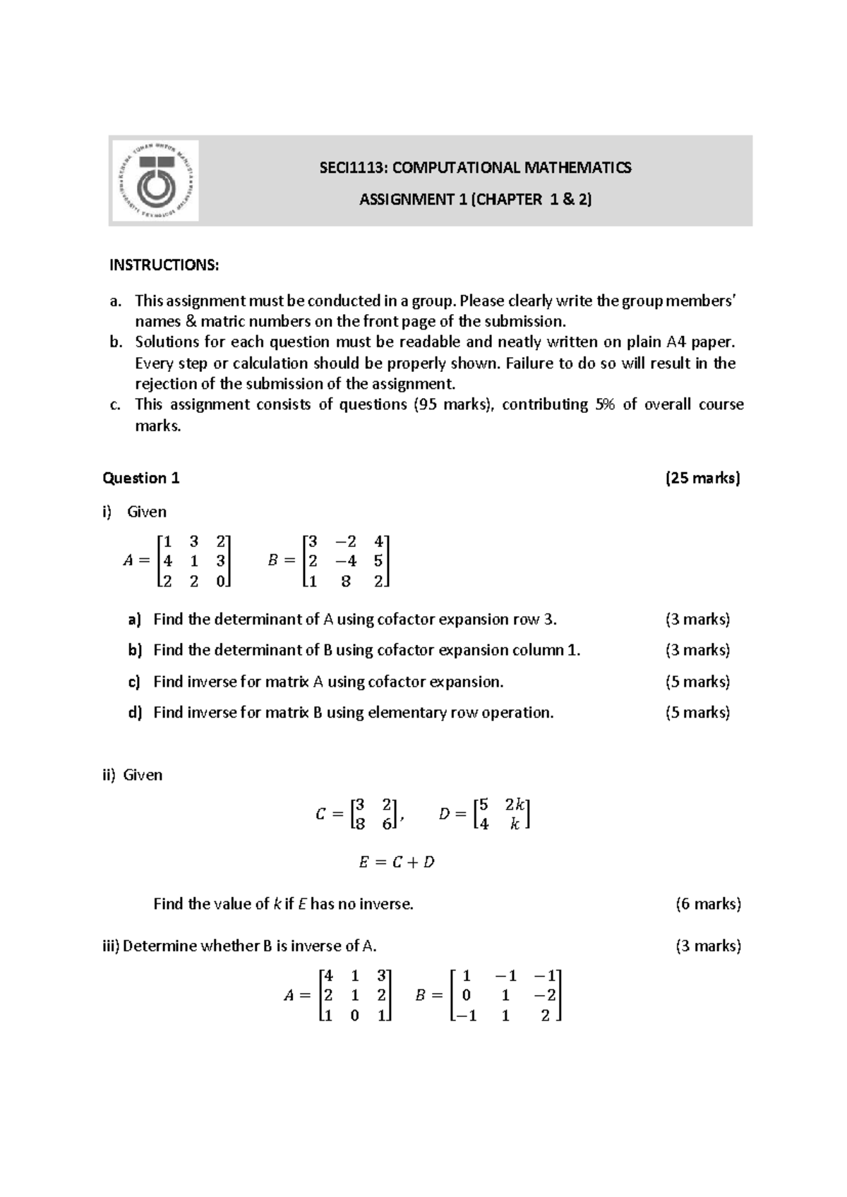 COMPUTATIONAL MATHEMATICS ASSIGNMENT 1 (CHAPTER 1 & 2) GUIDELINES - Studocu