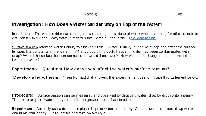 Penny Lab: Investigating Surface Tension with Soap Effects - Studocu