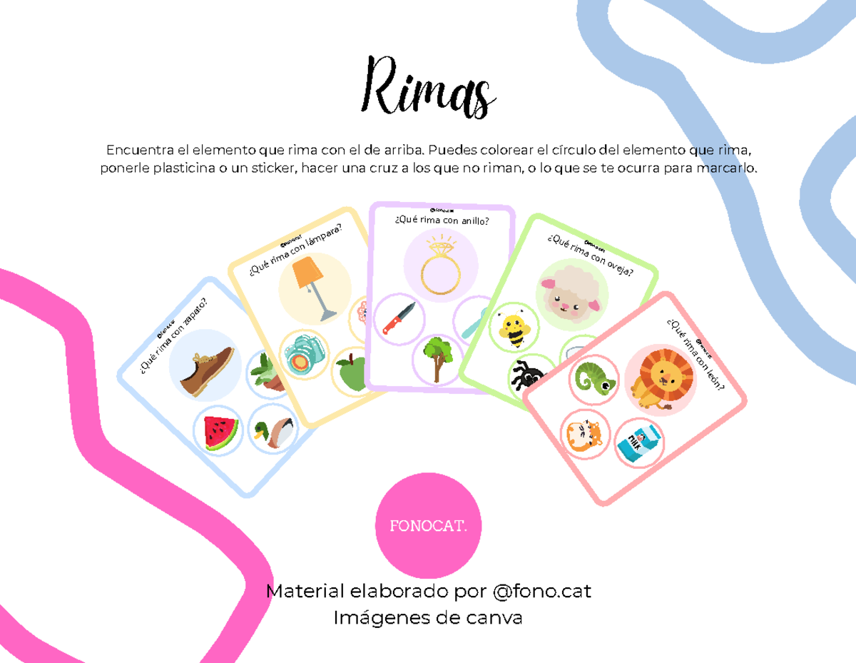 Tarjetas de rimas - Rimas Material elaborado por @fono Imágenes de ...